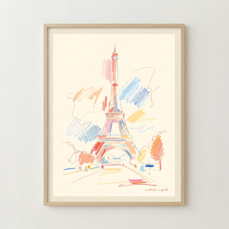 Paris Eiffel Tower Champ De Mars Poster | Oil Pastel Style Print ...