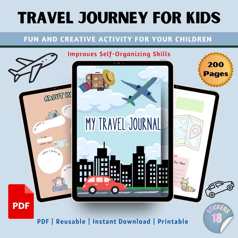 Kids Travel Journal | 200 Page Digital Download | Planner for Children ...