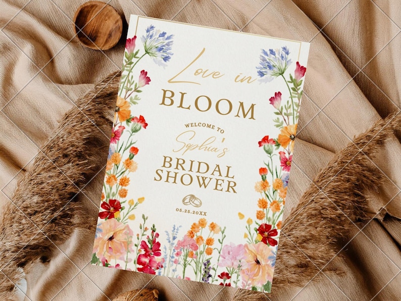Wildflower Bridal Shower Welcome Sign, Love in Bloom Canva Template ...