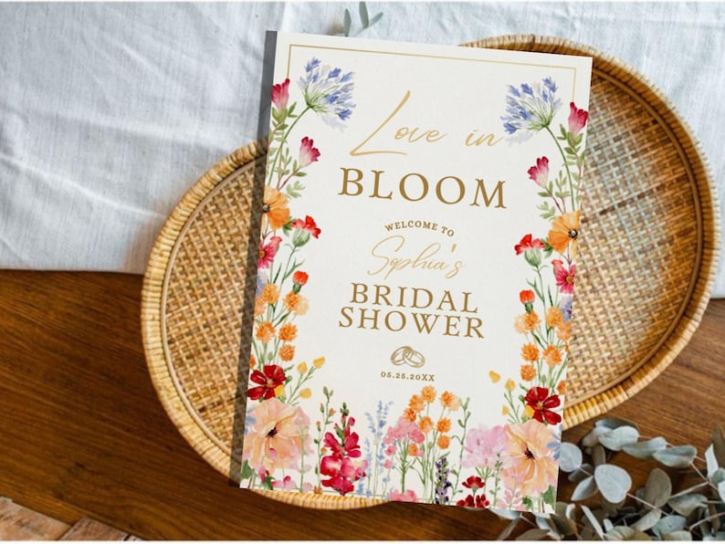 Wildflower Bridal Shower Welcome Sign, Love in Bloom Canva Template ...