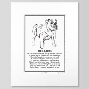 Bulldog Print: Personalised Illustrated Dog Art Poem - Etsy