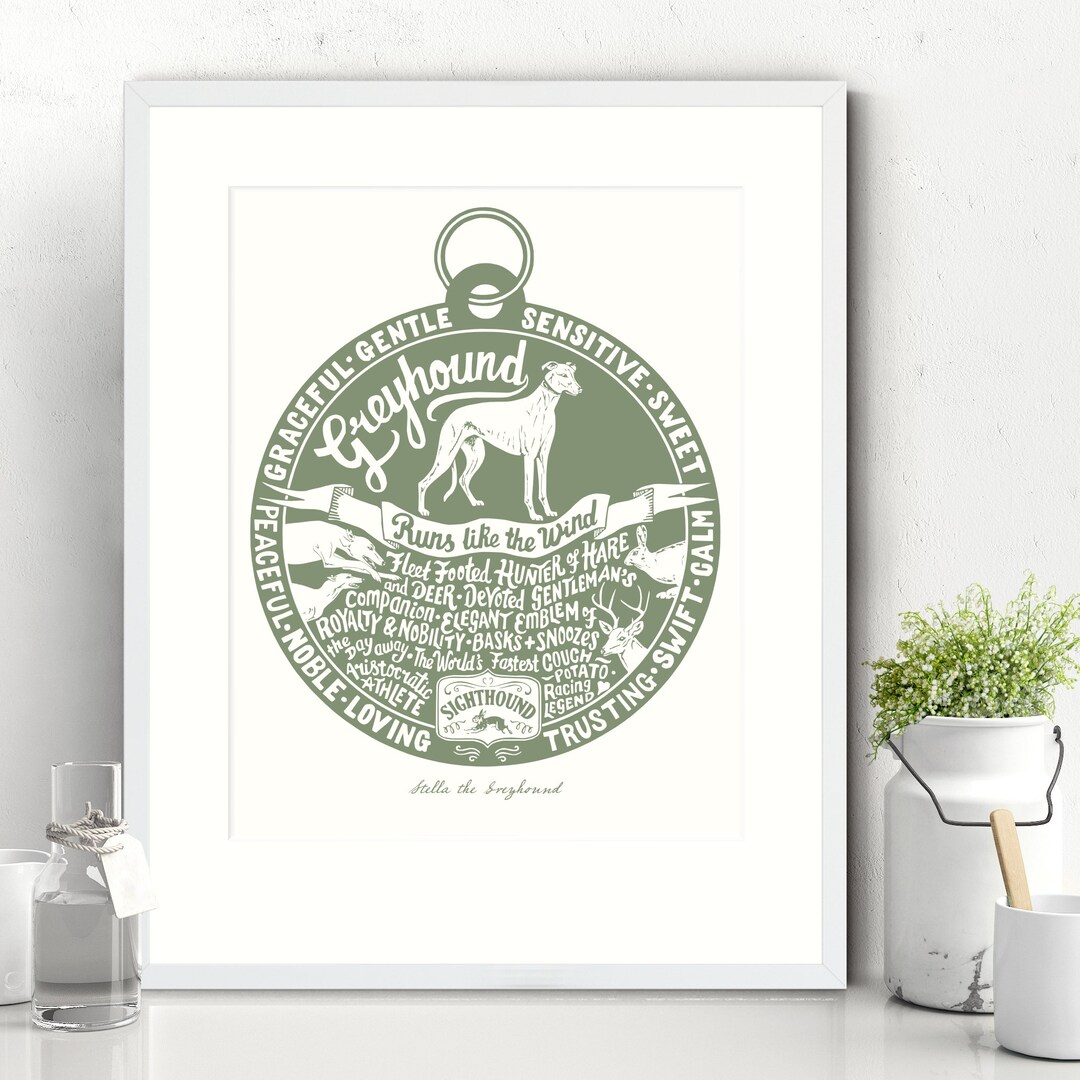 Greyhound Personalised Print Art Gift Custom Colour - Etsy