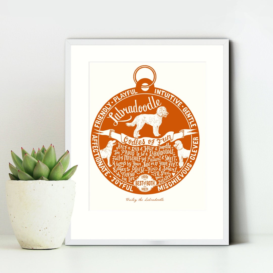 Labradoodle Personalised Hand Lettered and Illustrated Fine Art Print ...
