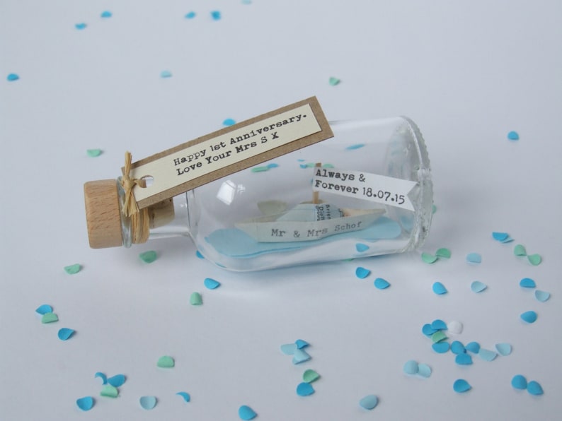 Personalized Paper Ship in A Bottle Gift - Custom Anniversary Gift ...