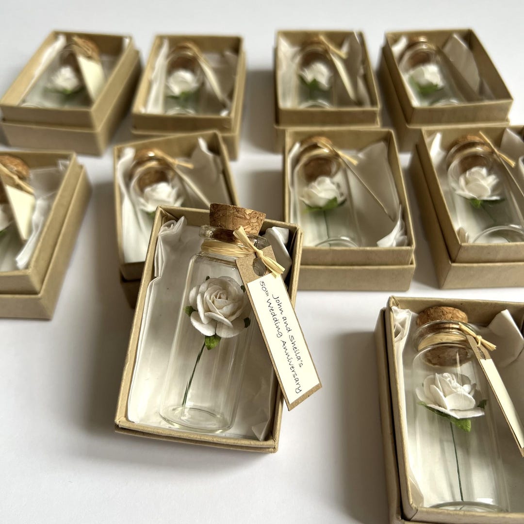50 Personalised Cream Rose Wedding or Party Favors – Handmade Miniature ...