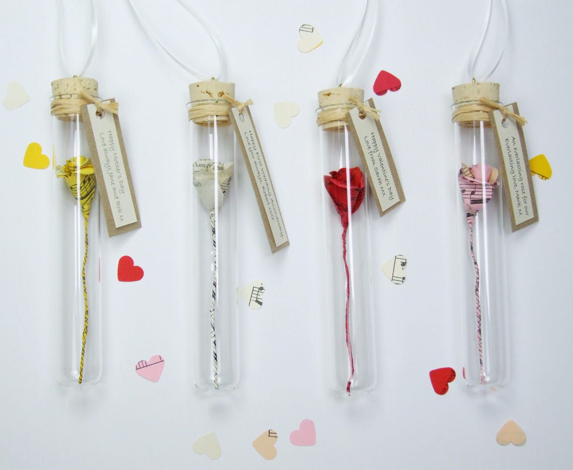 Red Paper Rose in A Glass Vial Personalised Red Paper Rose - Etsy