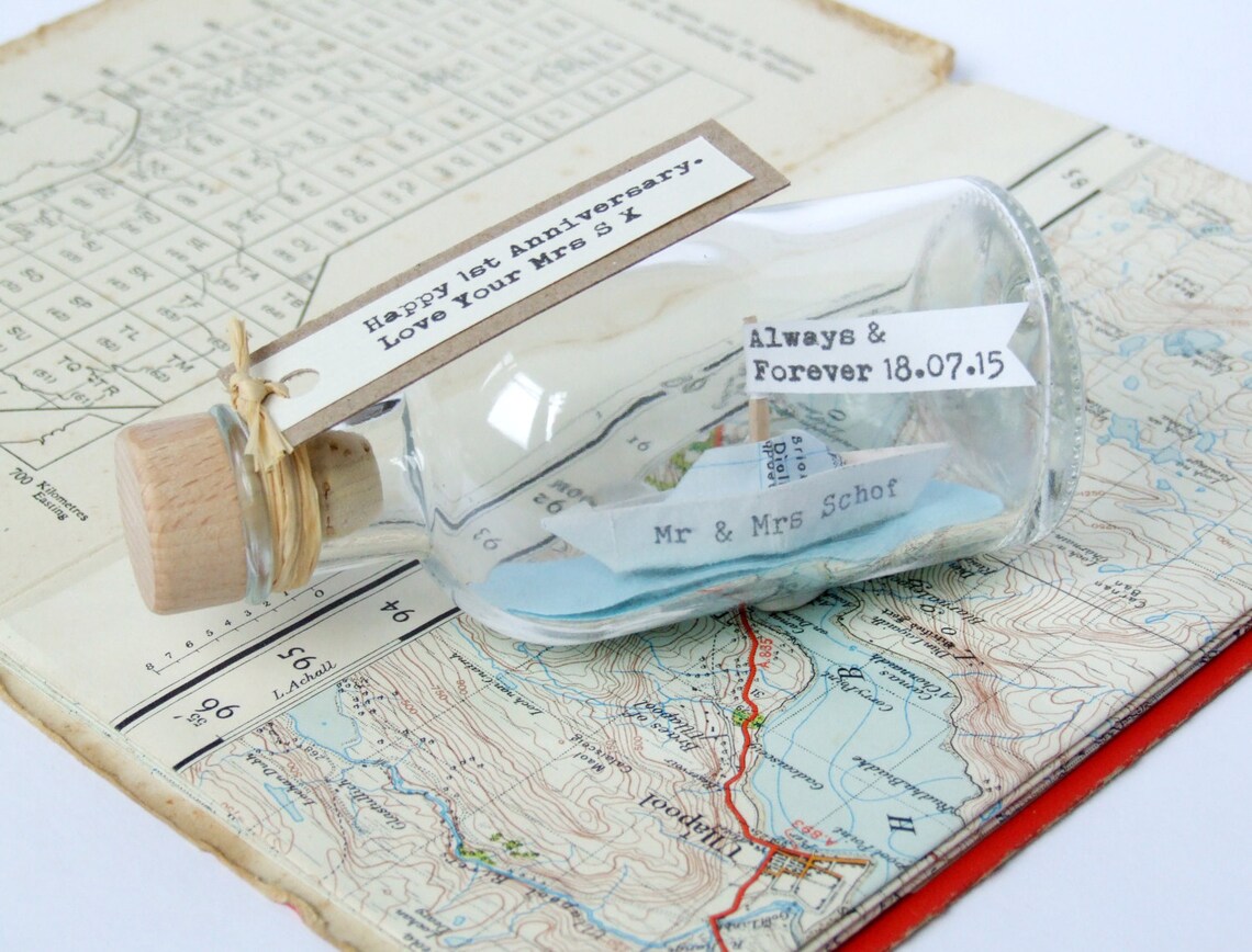 Personalized Paper Ship in A Bottle Gift - Custom Anniversary Gift ...