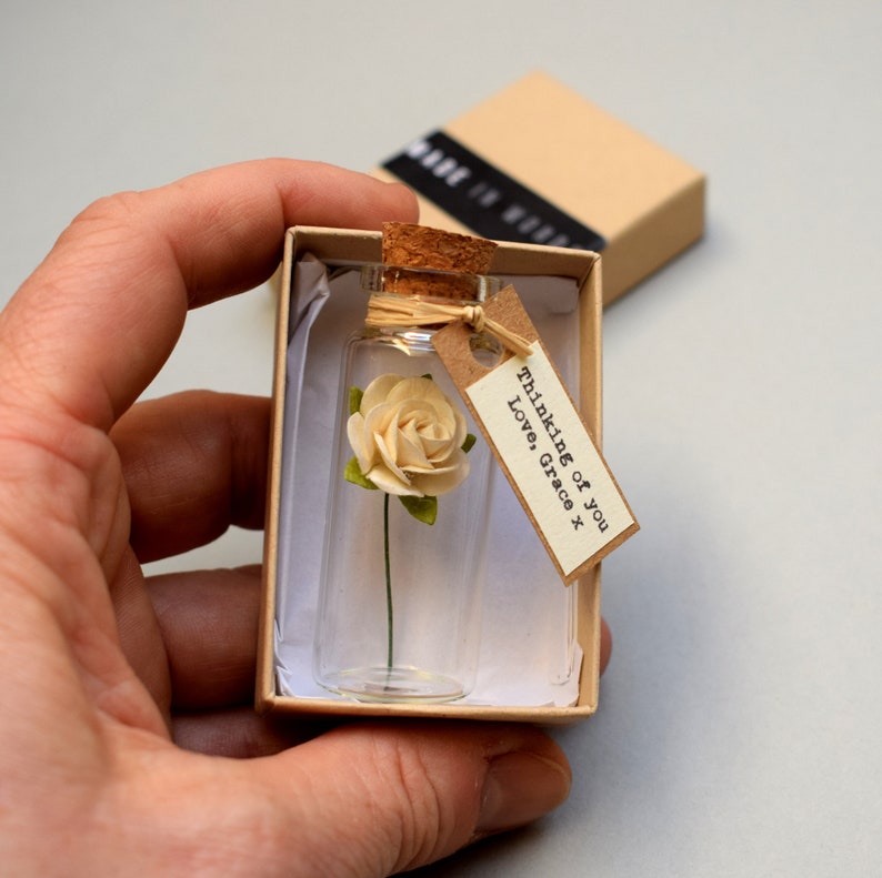 Tiny Paper Rose in A Bottle Personalised Keepsake - Etsy