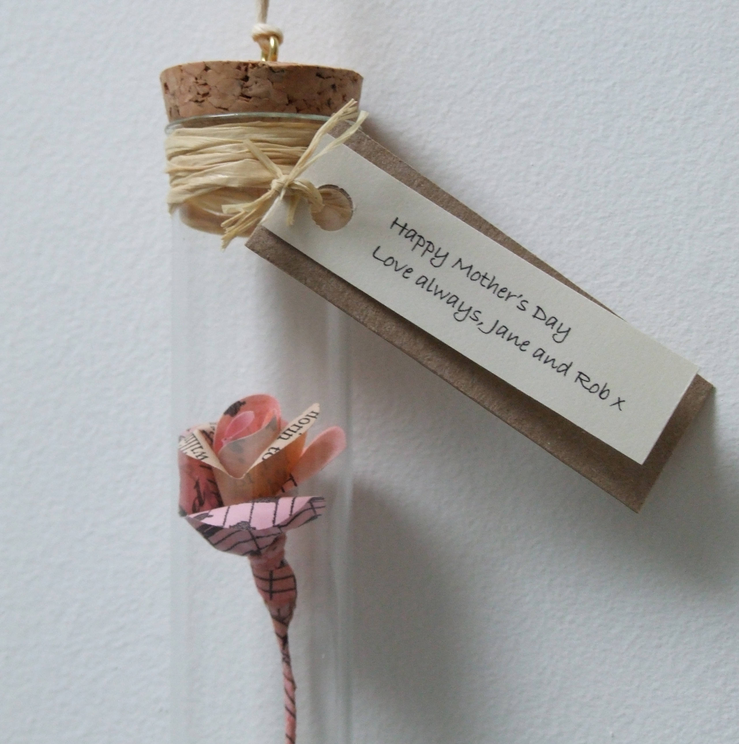 Pink Personalised paper Rose In A Glass Vial pink paper rose | Etsy