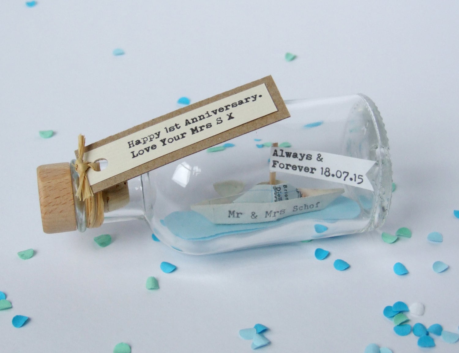 Personalized Paper Ship in A Bottle Gift - Custom Anniversary Gift ...