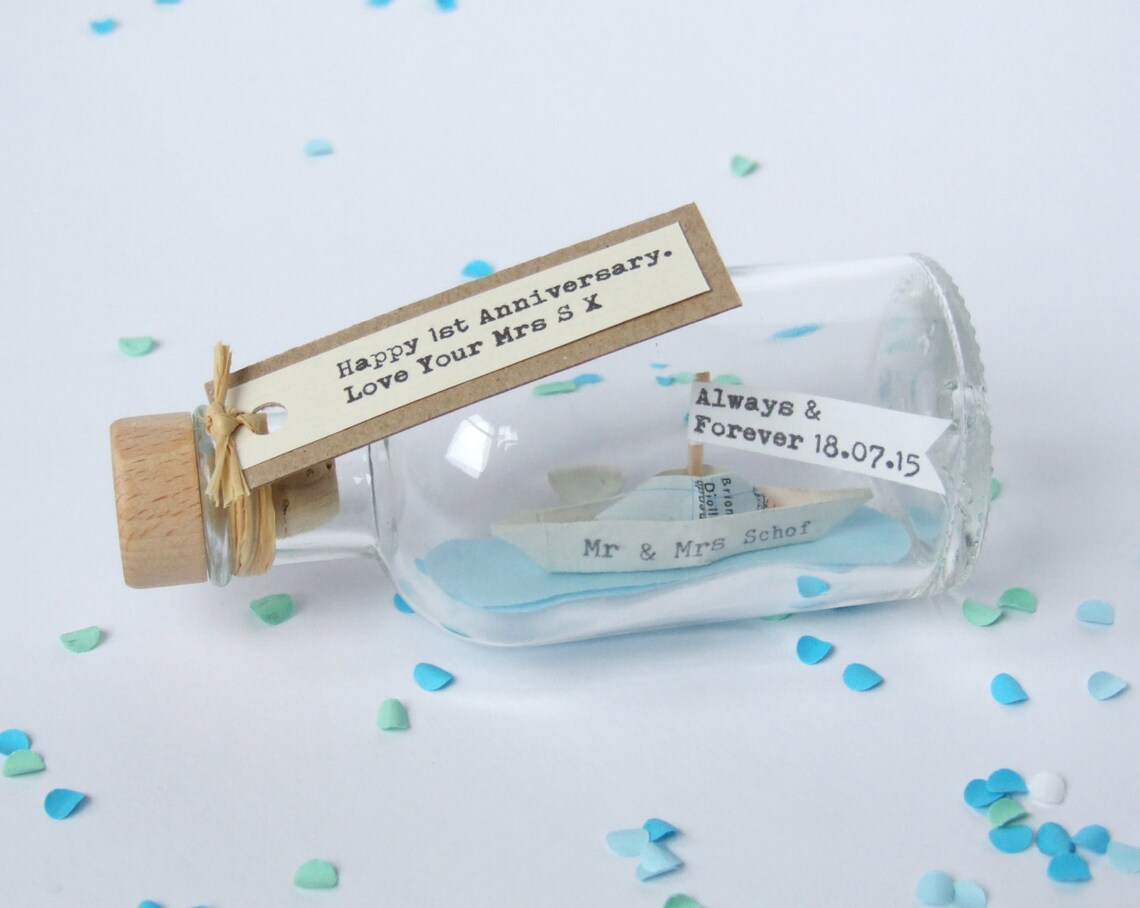 Personalized Paper Ship in A Bottle Gift - Custom Anniversary Gift ...