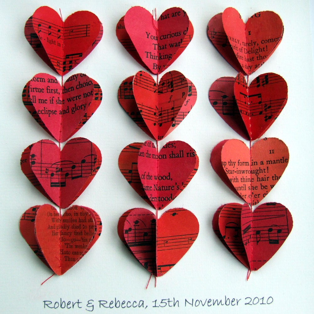 Red Paper Hearts Romantic Gift Personalised Anniversary - Etsy