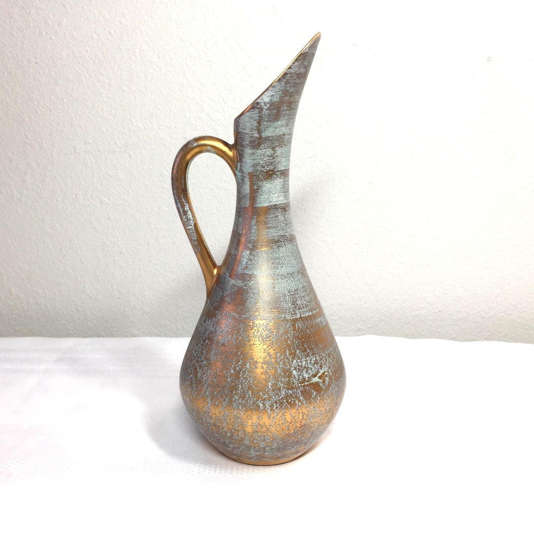 Vintage Mid Century Stangl Pottery Pitcher Vase With Gold Gilding - Etsy