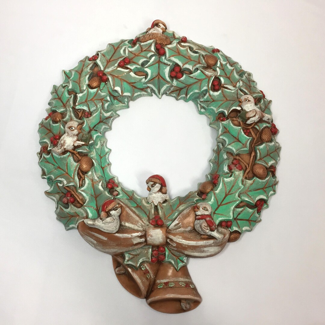 Vintage Ceramic Wreath With Birds and Holly Hand Painted - Etsy