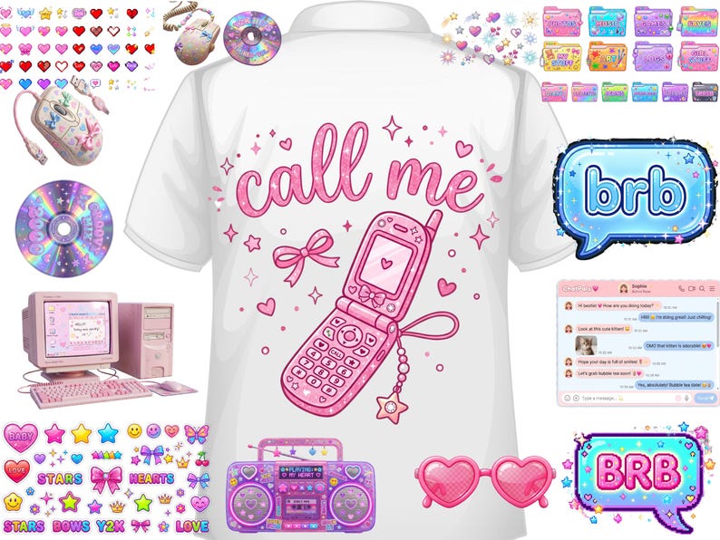 Y2K Clipart Bundle PNG: Retro 2000s Pink Sublimation Designs (50 ...