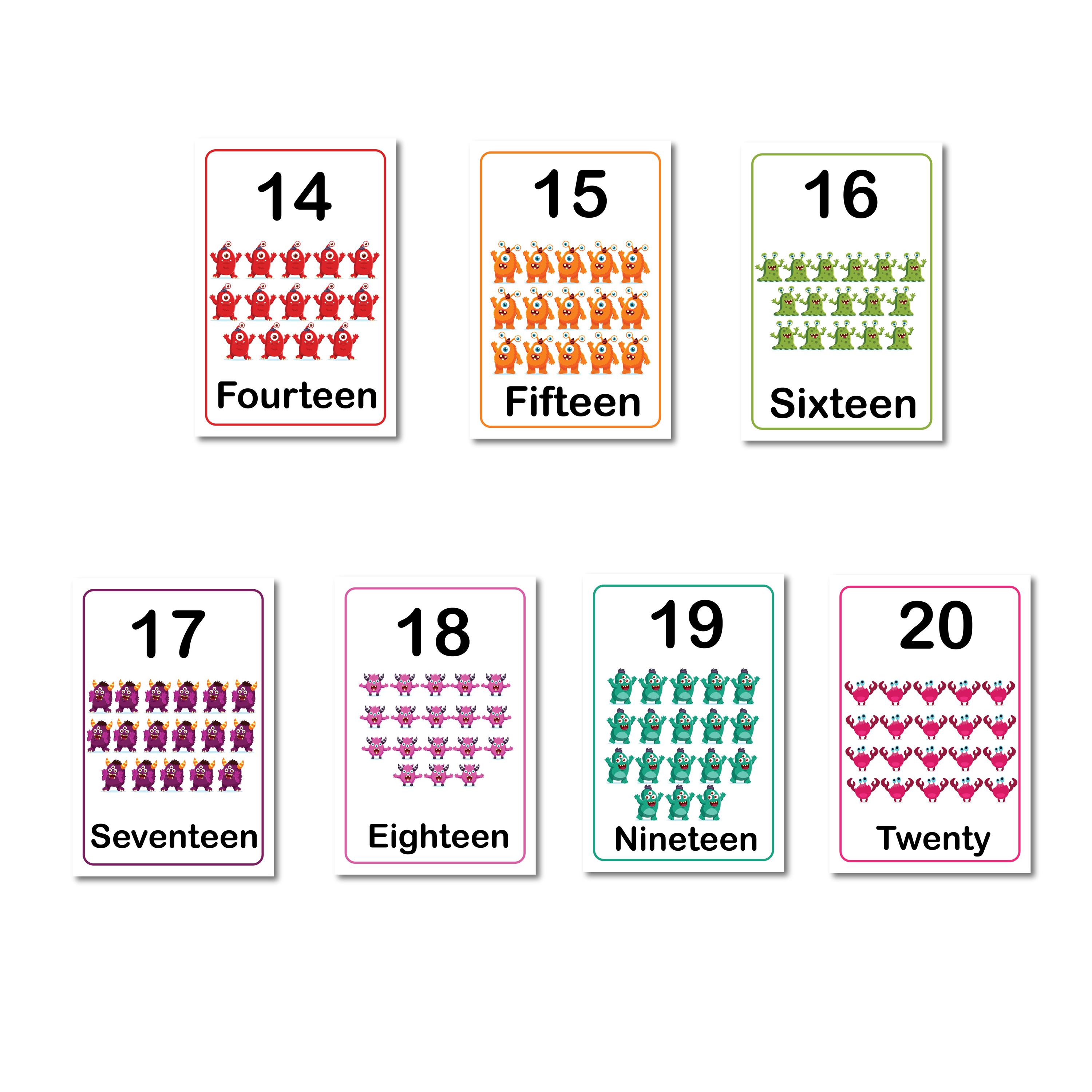 Flash Cards Numbers 1-20, Colorful Monsters Design, Toddler Preschool ...