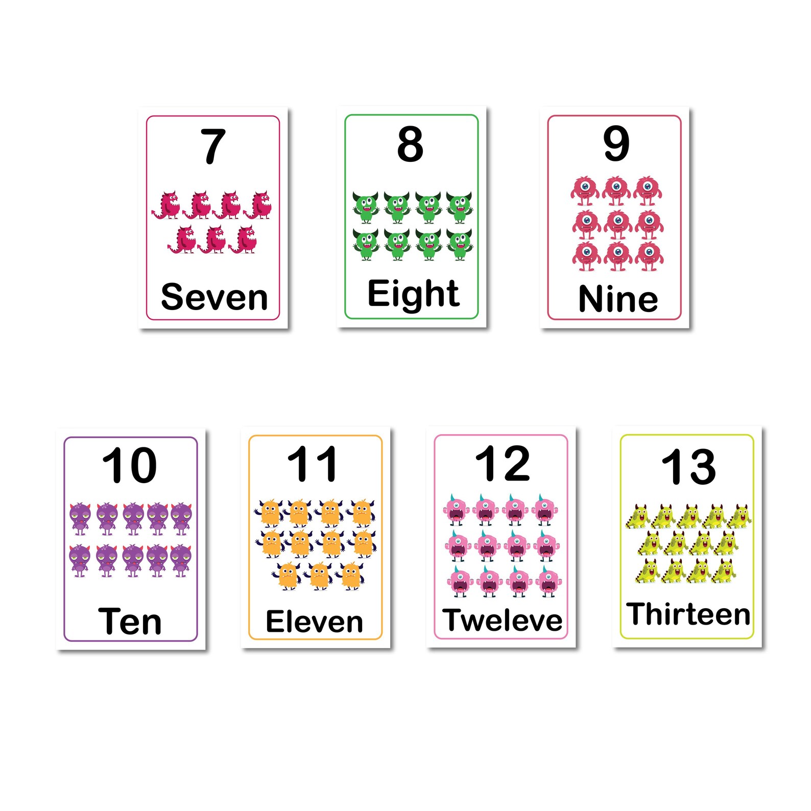 Flash Cards Numbers 1-20, Colorful Monsters Design, Toddler Preschool ...