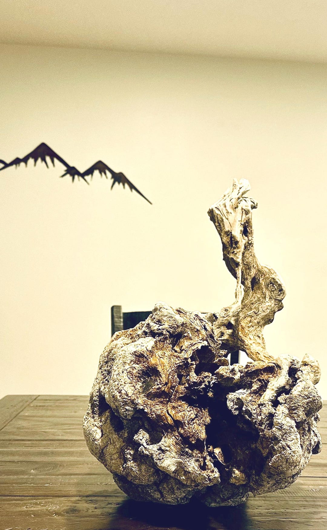 Large Root Burl Sculpture – Natural Driftwood Decor, Stone Inclusion ...