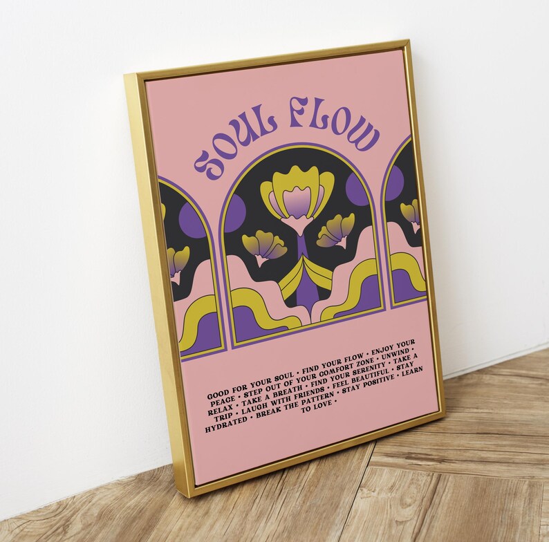 Soul Flow Retro Poster, Pink Purple Groovy Wall Art Print, Digital ...