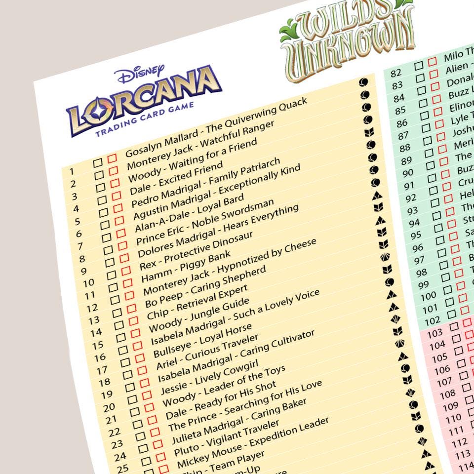 Lorcana Wilds Unknown Checklist, Master Set Printable Card List ...