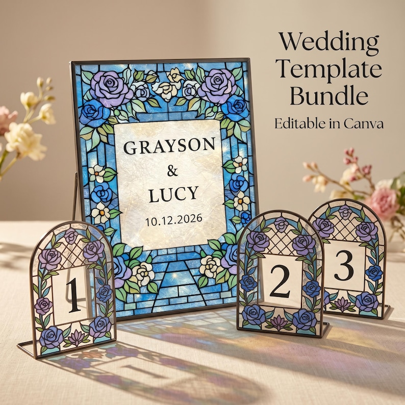 DIY Stained Glass Wedding Sign Template Printable, Glass Painting ...