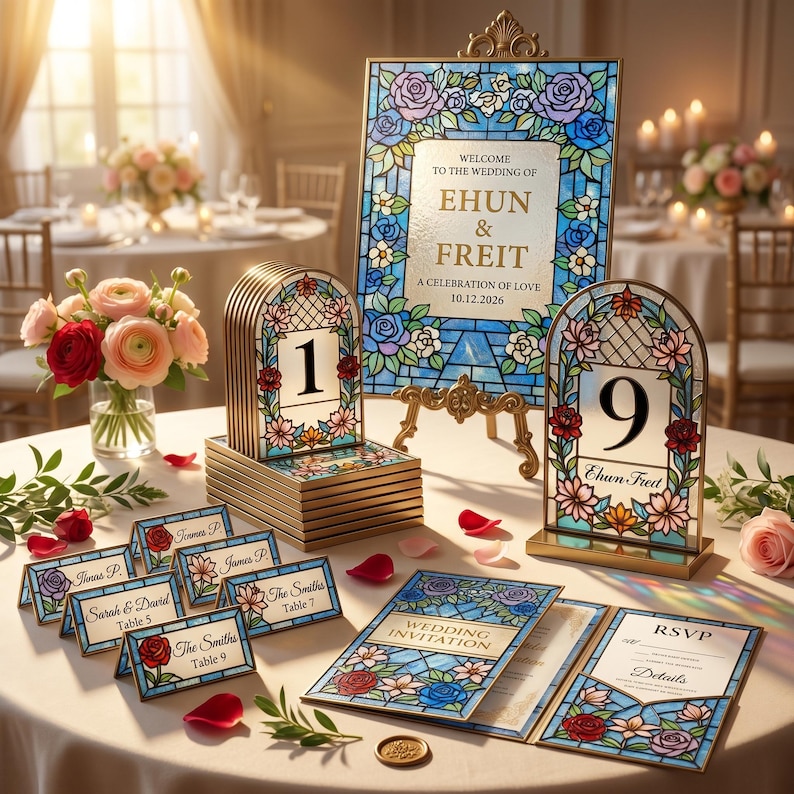 DIY Stained Glass Wedding Sign Template Printable, Glass Painting ...