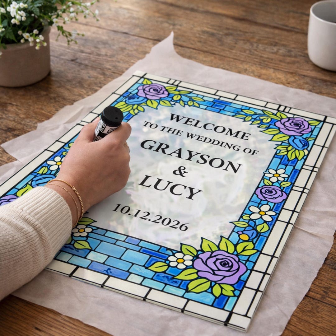 Stained Glass Wedding Welcome Sign Template, Editable Canva Design, DIY ...