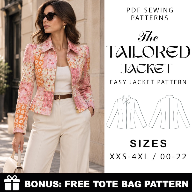 Zipper Jacket Sewing Pattern PDF, Women’s Tailored Jacket, A4 A0 US ...
