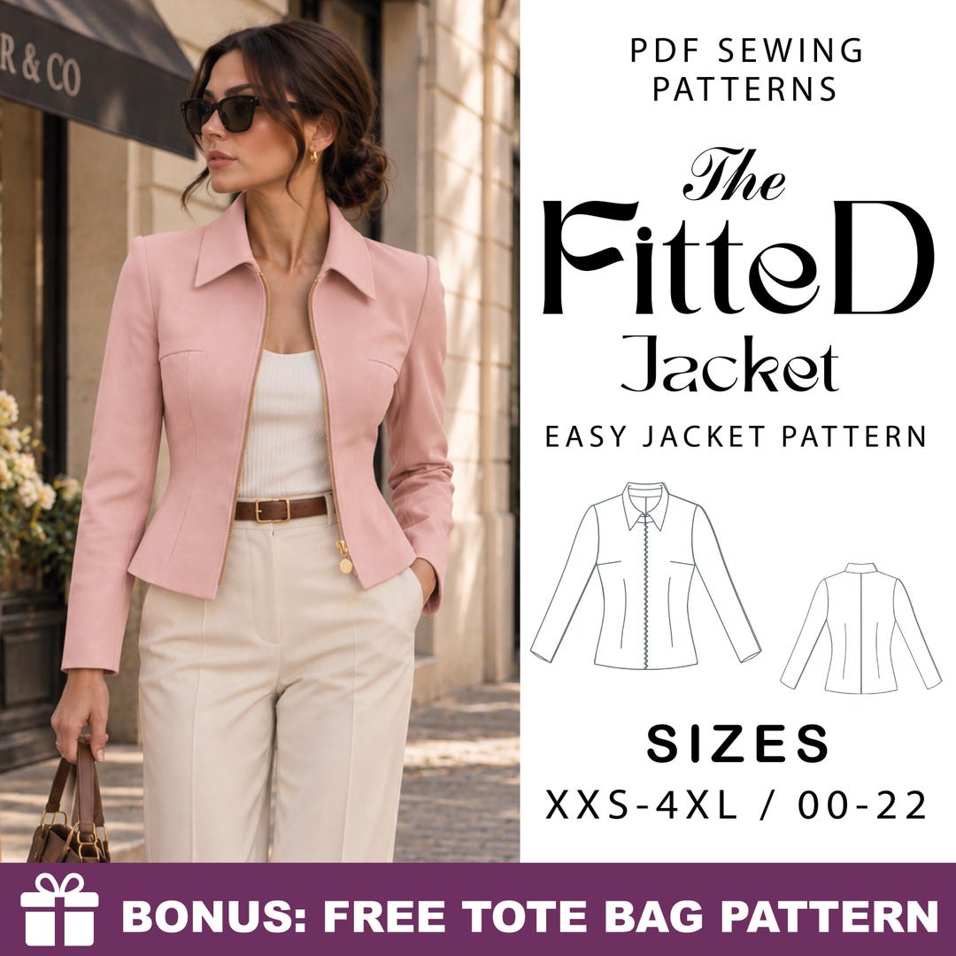 Women's Fitted Jacket Sewing Pattern, Zipper Closure, Tailored ...