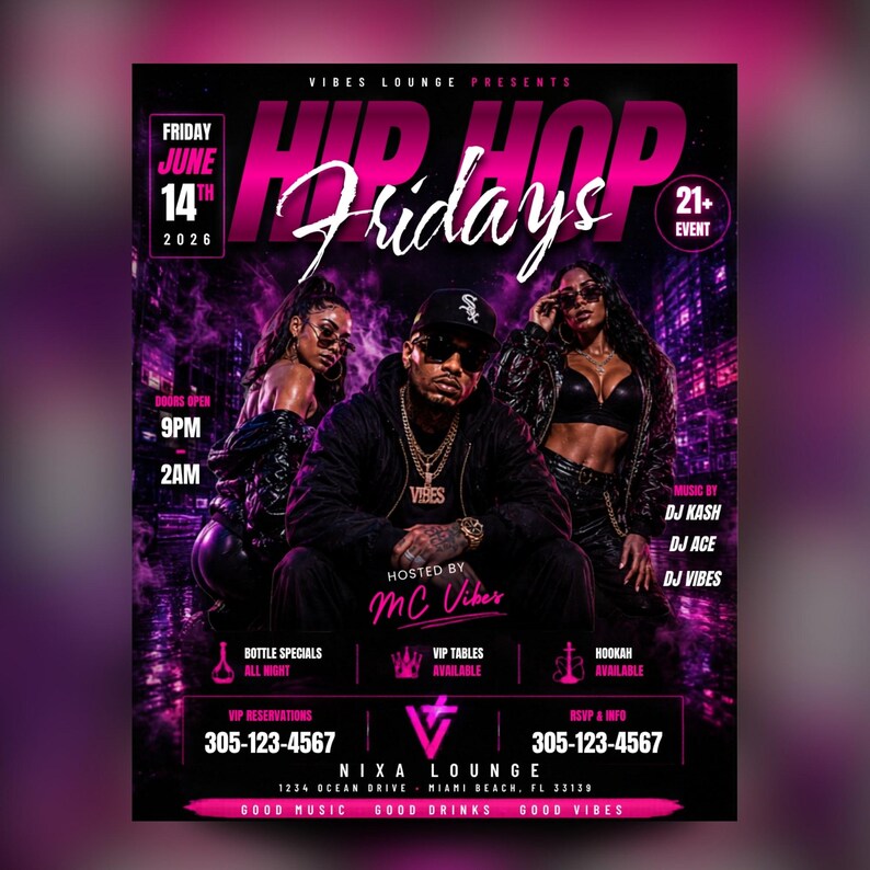 Hip Hop Party Flyer Template: Urban Nightclub DJ Music Event Poster ...