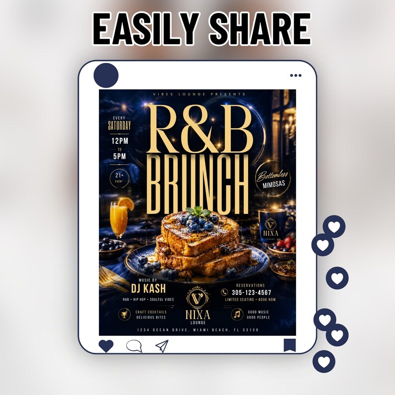 Editable R&B Brunch Invitation, Canva Brunch Day Party Flyer Template ...