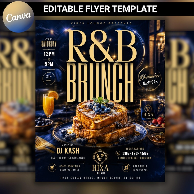 Editable R&B Brunch Invitation, Canva Brunch Day Party Flyer Template ...