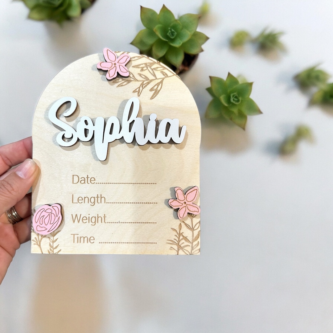 Baby Birth Announcement Sign for Girl Girly Newborn Name Sign Hospital ...