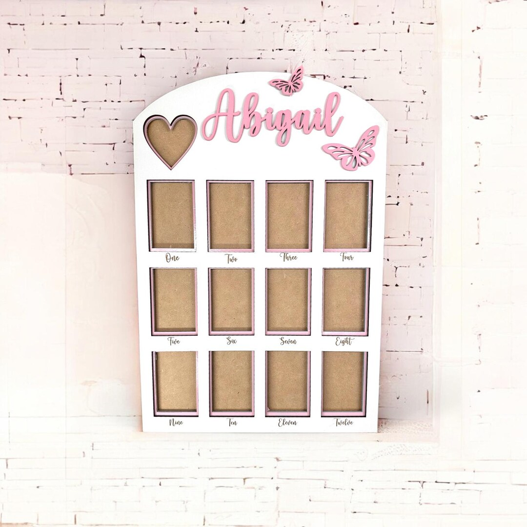 Personalized Photo Board Baby by Month Photo Frame Collage Butterflies ...