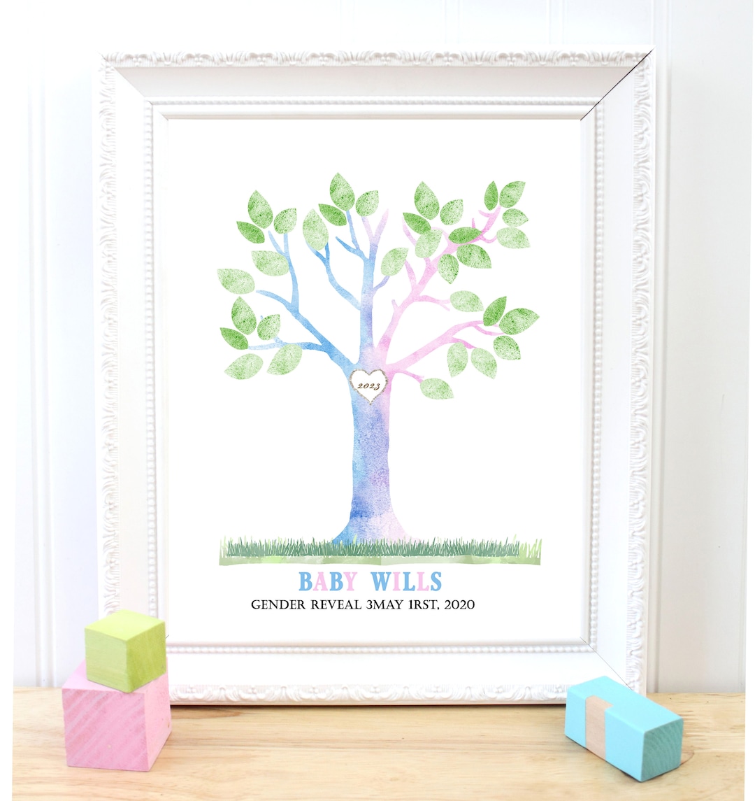 Tree Baby Shower Reveal Babyshower Guestbook Alternative Custom Pink ...