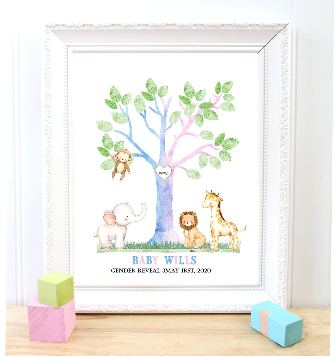 Tree Baby Shower Reveal Babyshower Guestbook Alternative Custom Pink ...