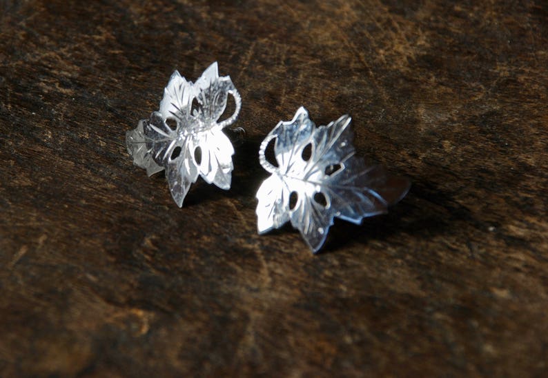 Vintage Sterling Silver Screw Back Earrings Large Stamped Leaf Spring ...