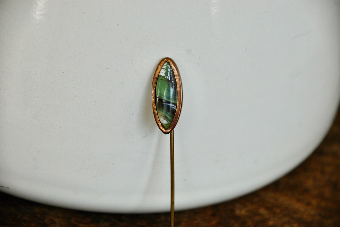 Vintage Art Deco Stick Pin Brooch Brass Green Art Glass - Etsy