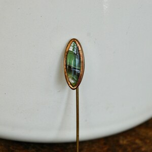 Vintage Art Deco Stick Pin Brooch Brass Green Art Glass Cabochon 1920's ...
