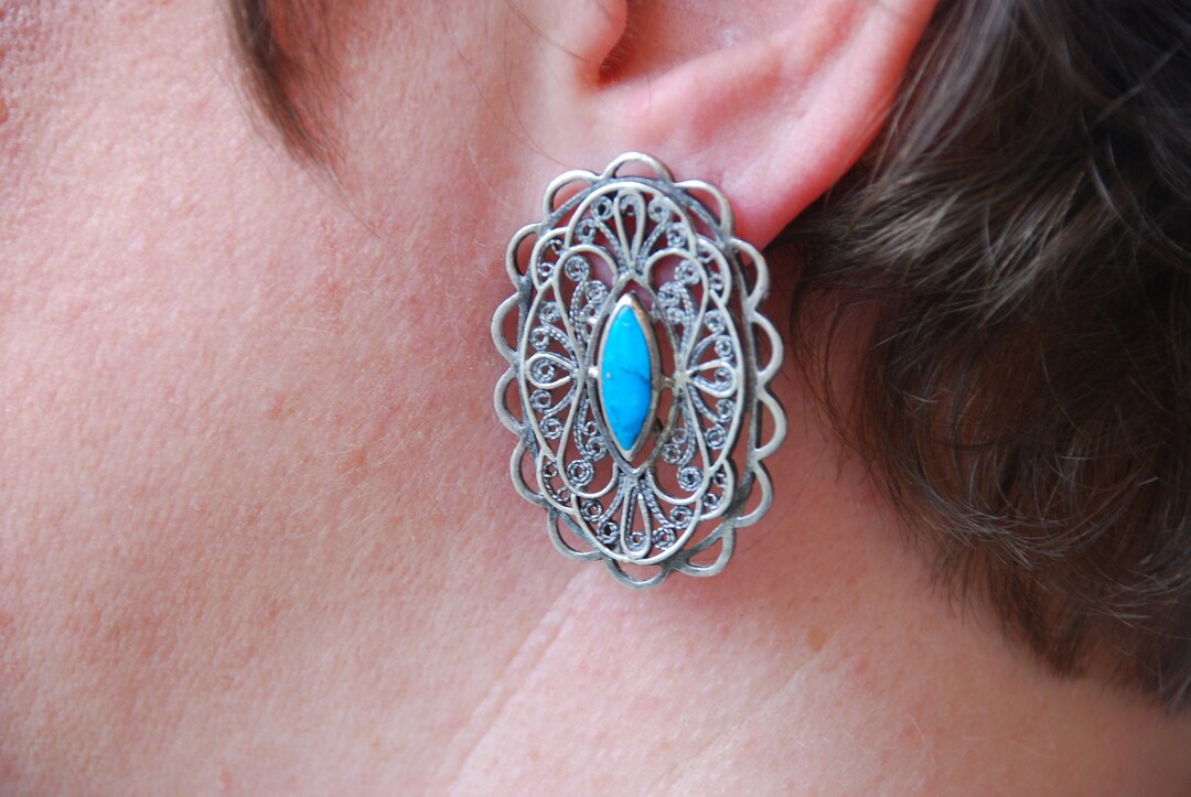 Vintage Rolyn R Inc 925 Sterling Silver Turquoise Pierced Earrings ...