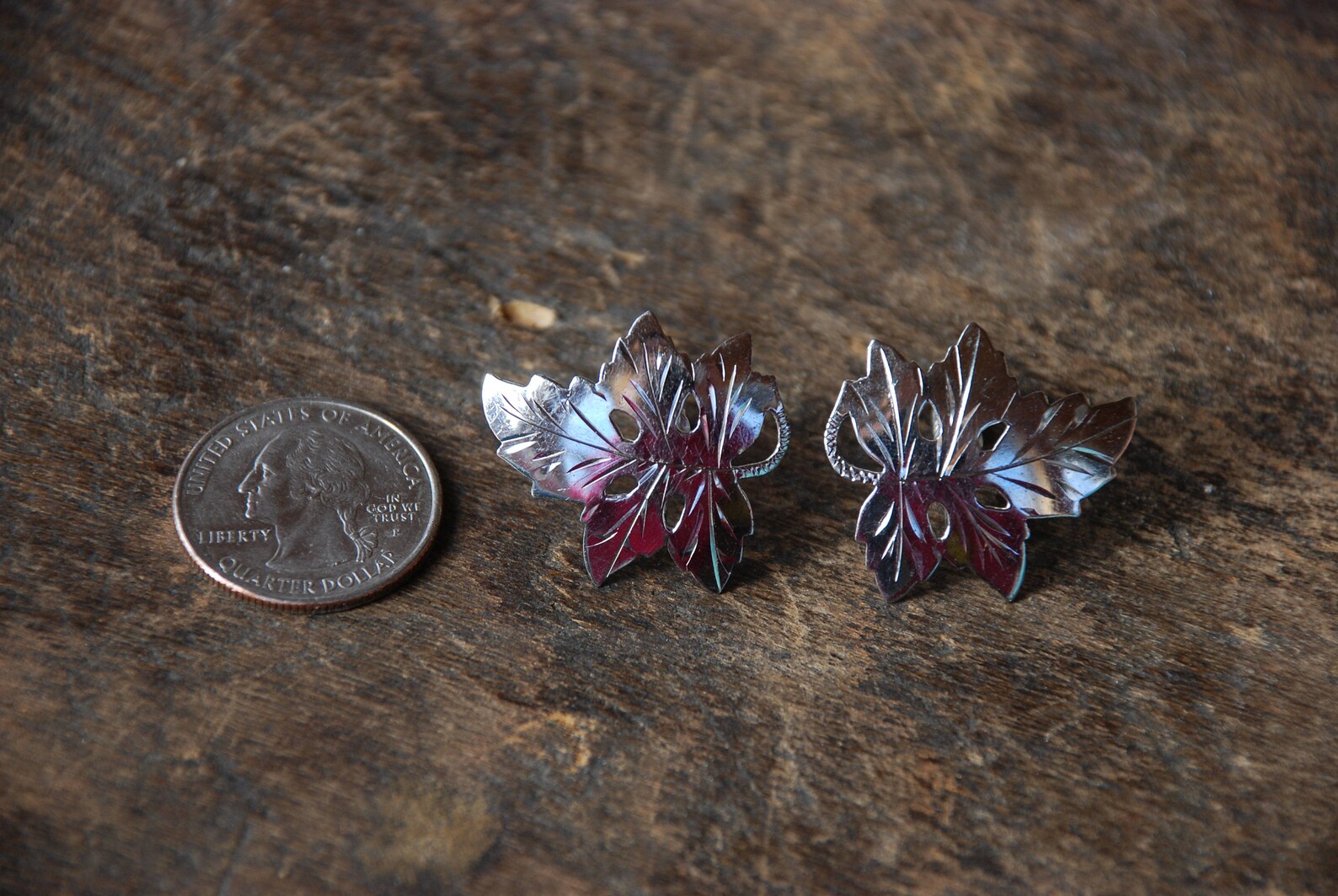 Vintage Sterling Silver Screw Back Earrings Large Stamped Leaf Spring ...