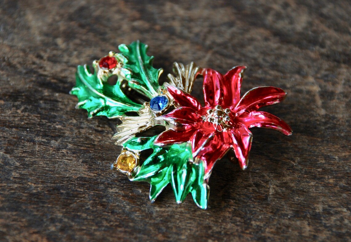 Vintage Signed BJ Beatrix Poinsettia Brooch Colored - Etsy