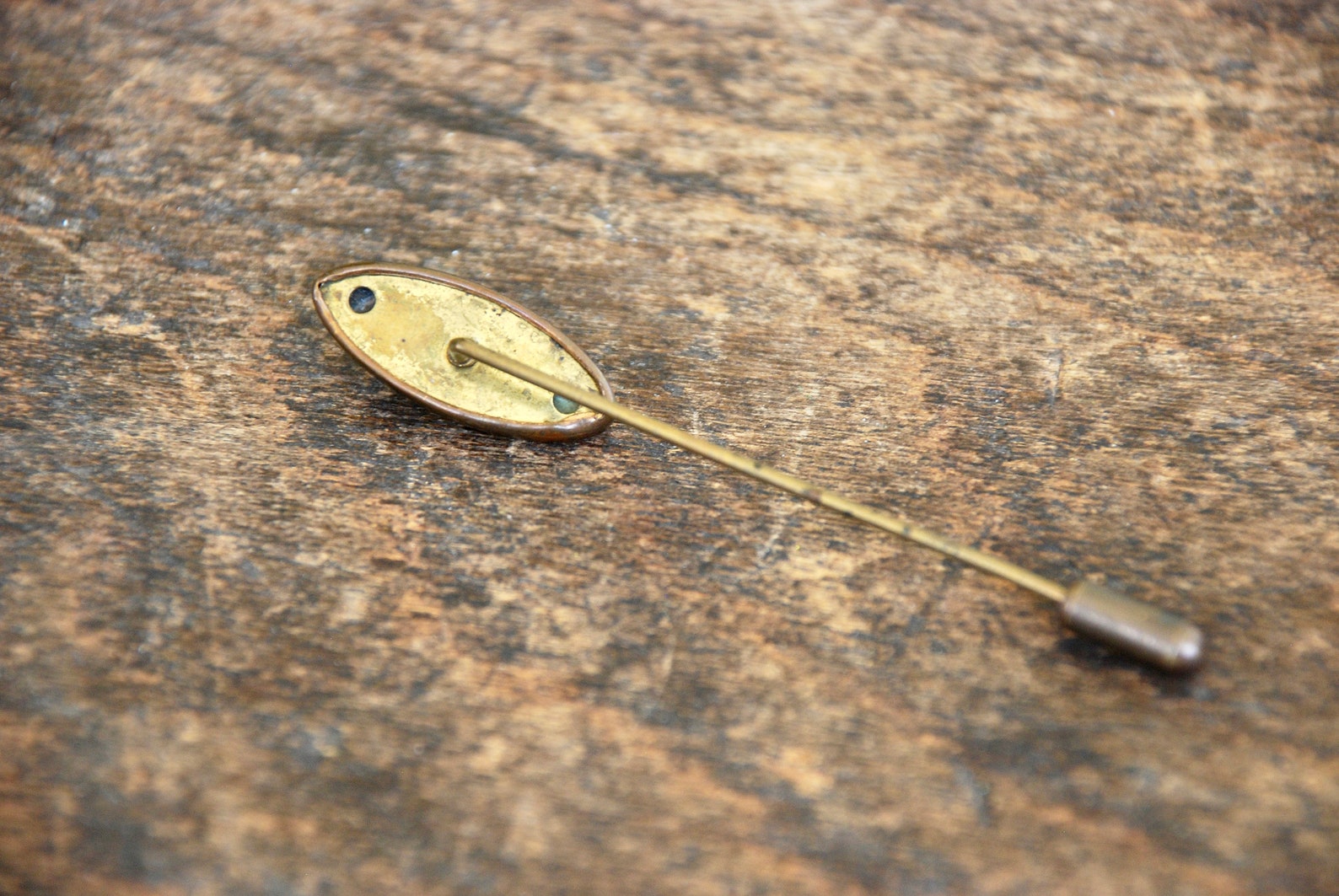 Vintage Art Deco Stick Pin Brooch Brass Green Art Glass Cabochon 1920's ...