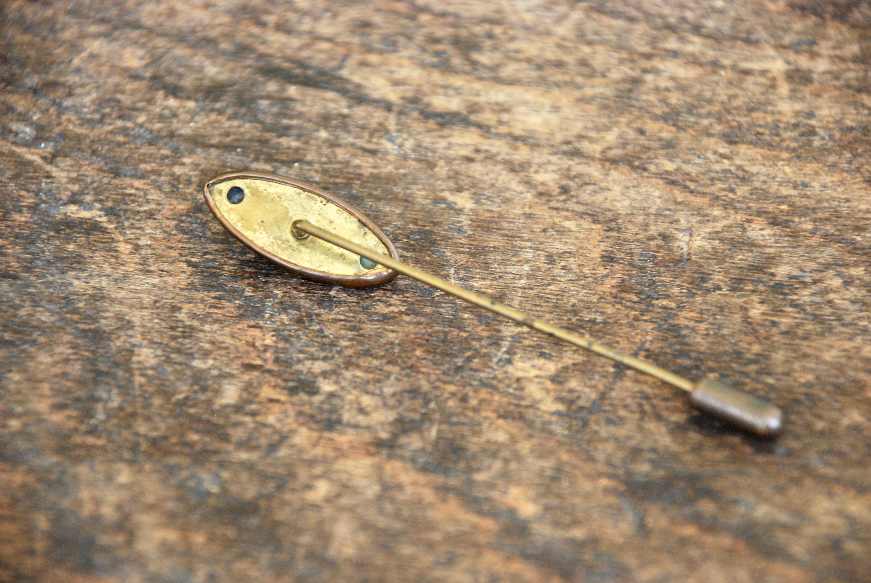 Vintage Art Deco Stick Pin Brooch Brass Green Art Glass Cabochon 1920's ...