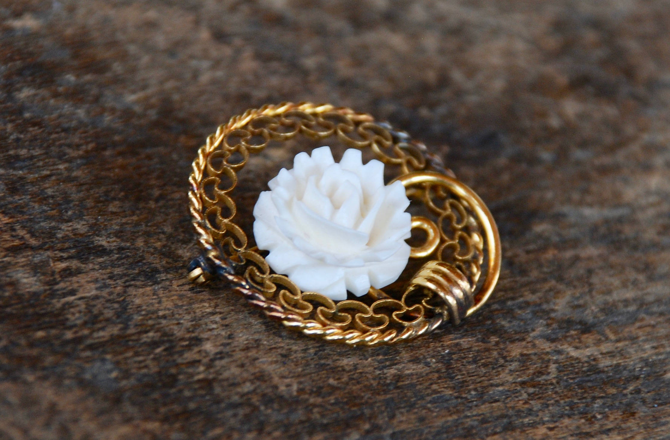 Vintage CARL ART Brooch Carved Bone Rose 1/20 12K Yellow Gold - Etsy