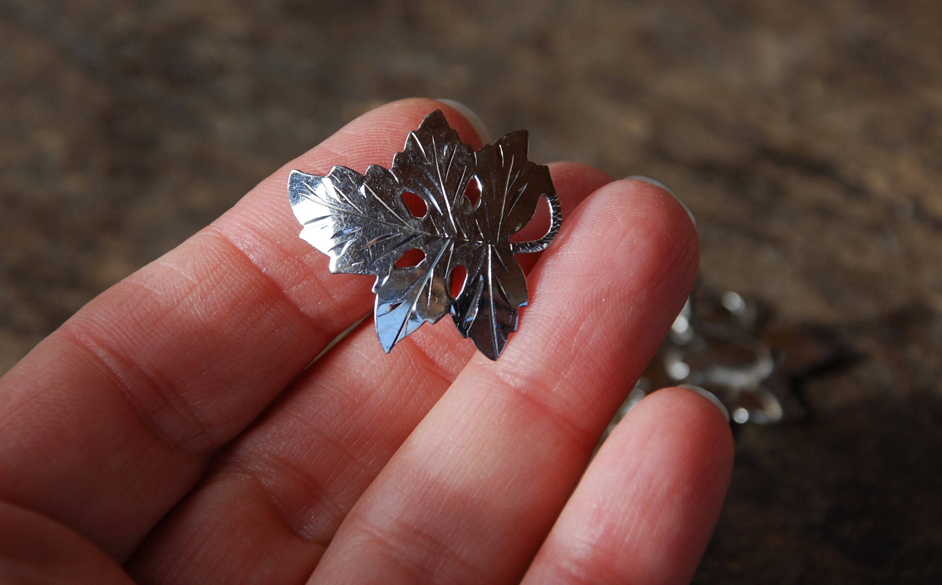 Vintage Sterling Silver Screw Back Earrings Large Stamped Leaf Spring ...