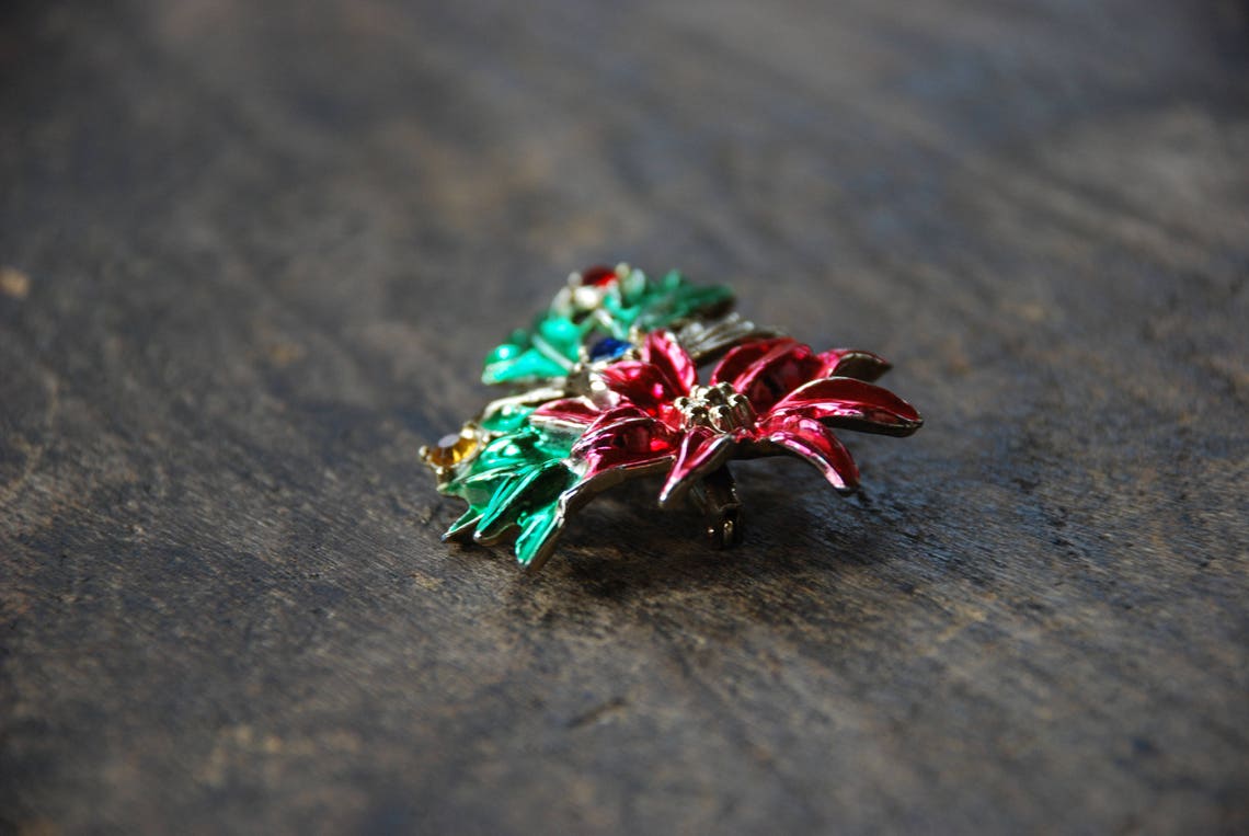 Vintage Signed BJ Beatrix Poinsettia Brooch Colored - Etsy