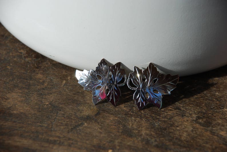 Vintage Sterling Silver Screw Back Earrings Large Stamped Leaf Spring ...