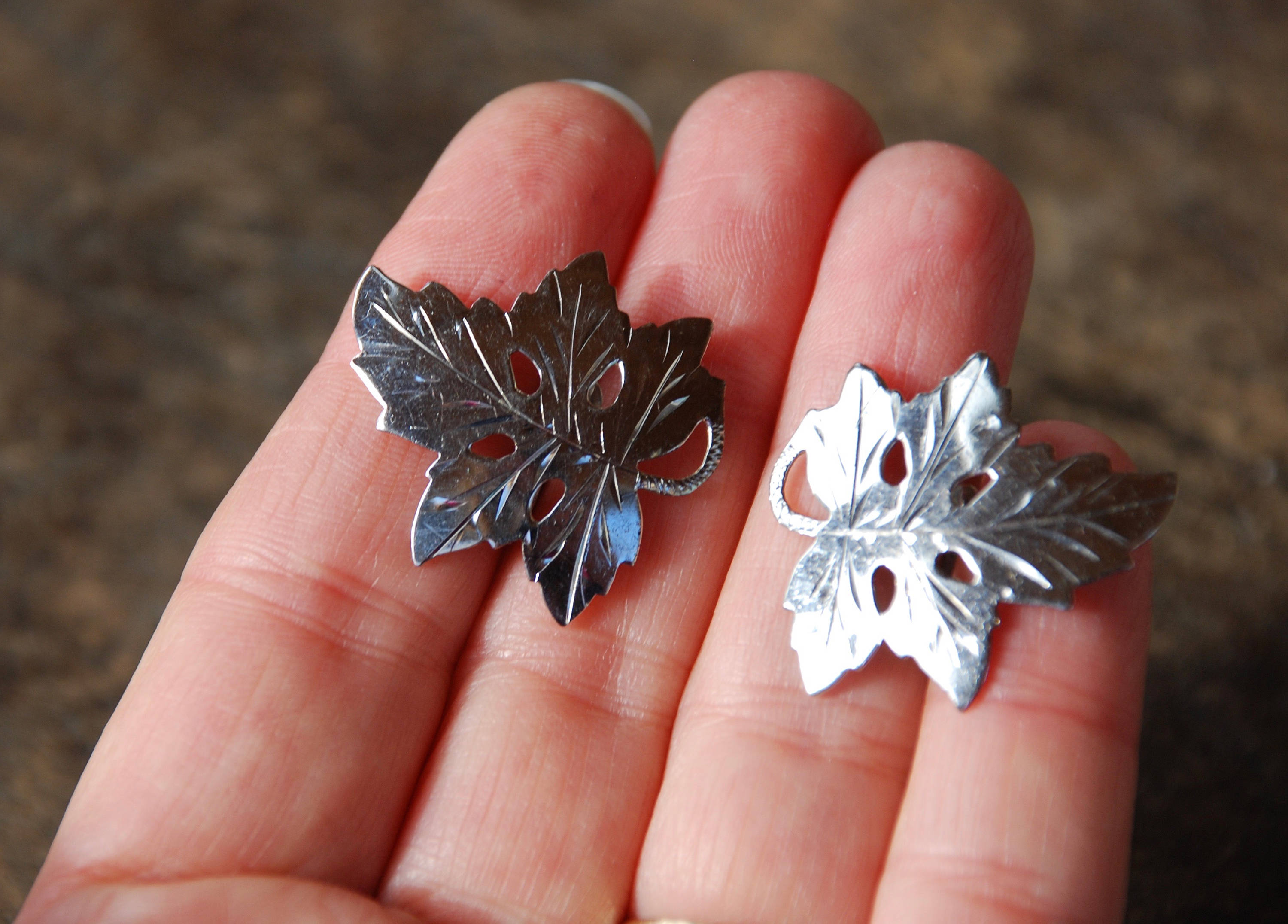 Vintage Sterling Silver Screw Back Earrings Large Stamped Leaf Spring ...