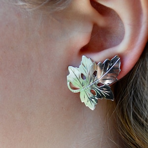 Vintage Sterling Silver Screw Back Earrings Large Stamped Leaf Spring ...